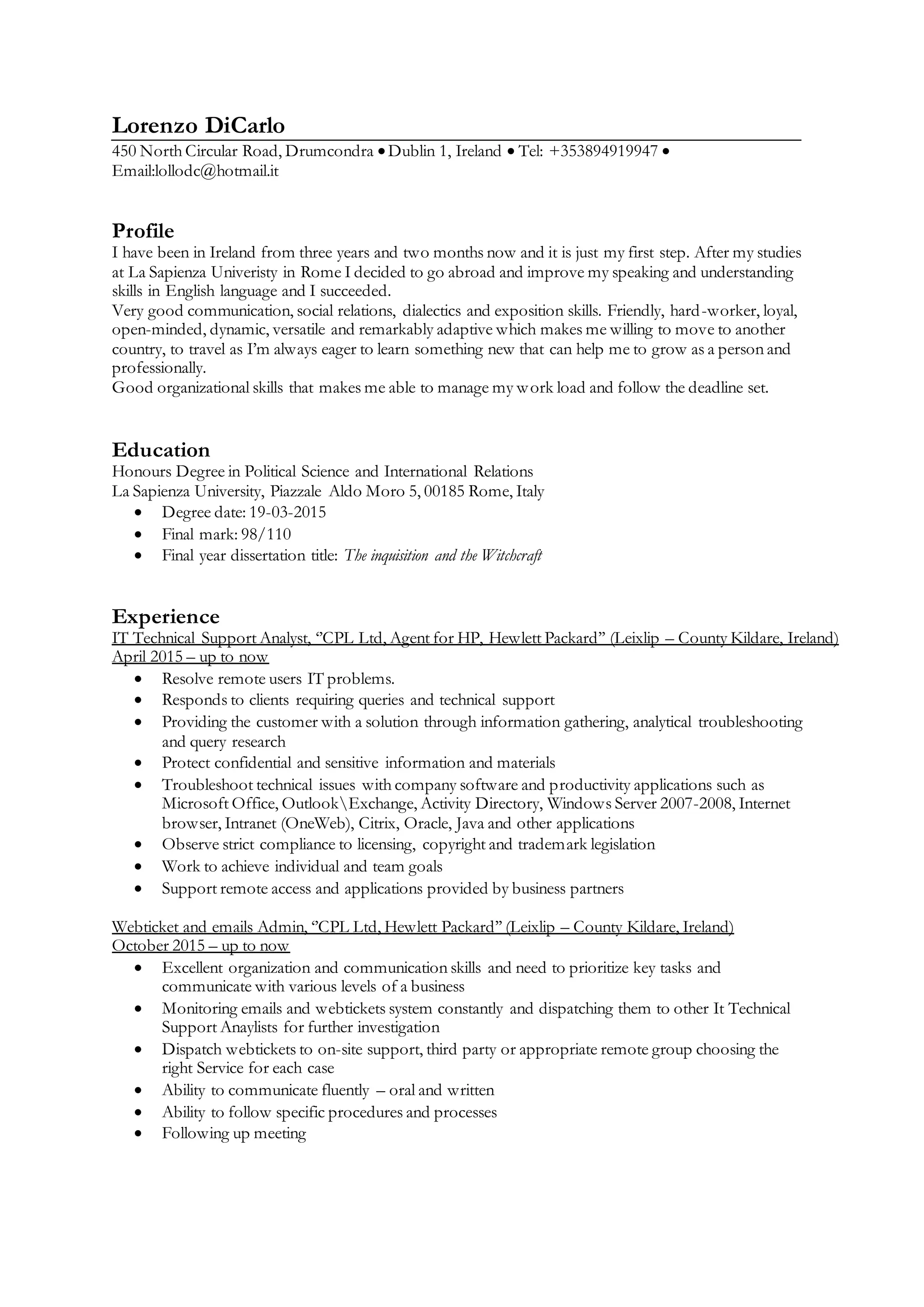Lorenzo Di Carlo's CV | DOCX