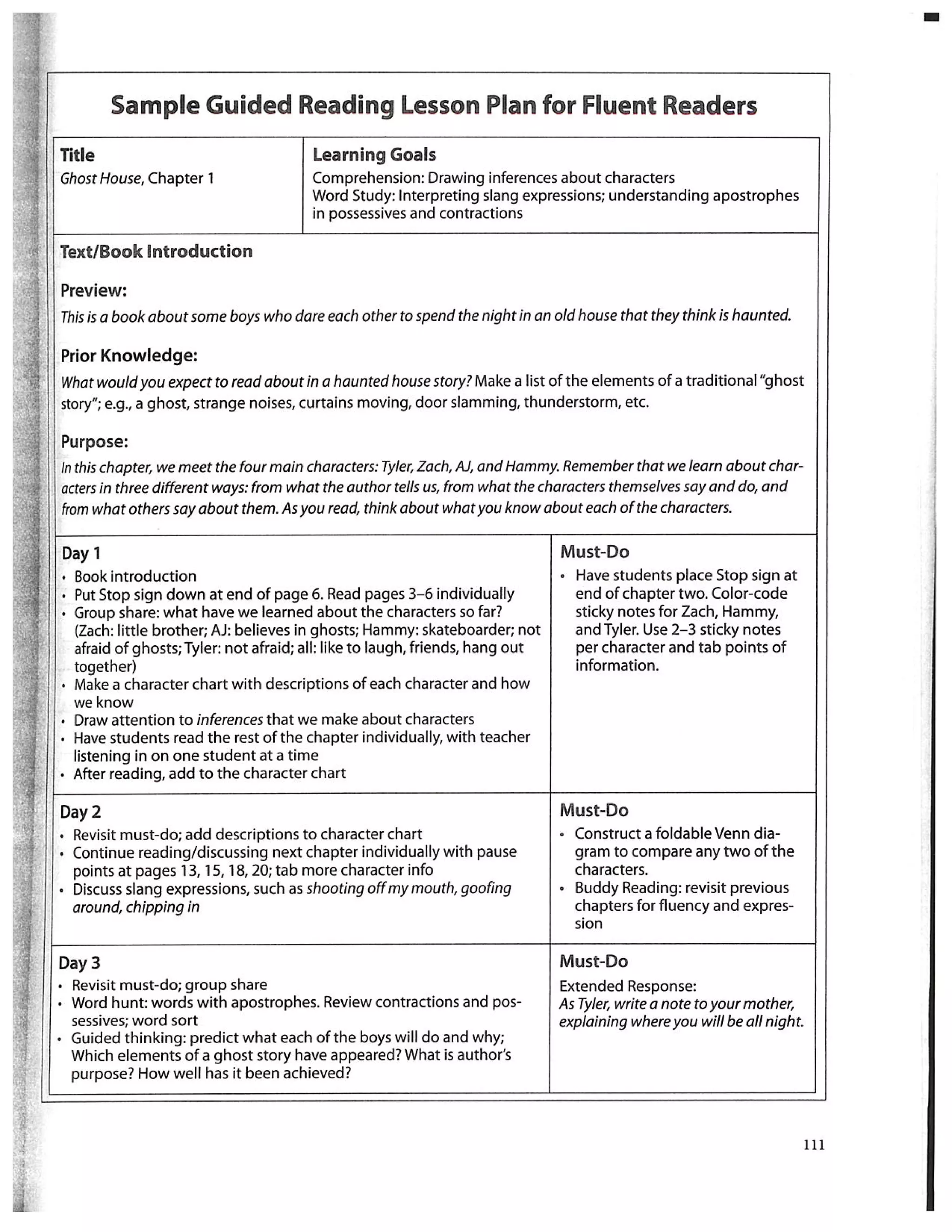 Lori rog 3 day lesson framework with examples | PDF