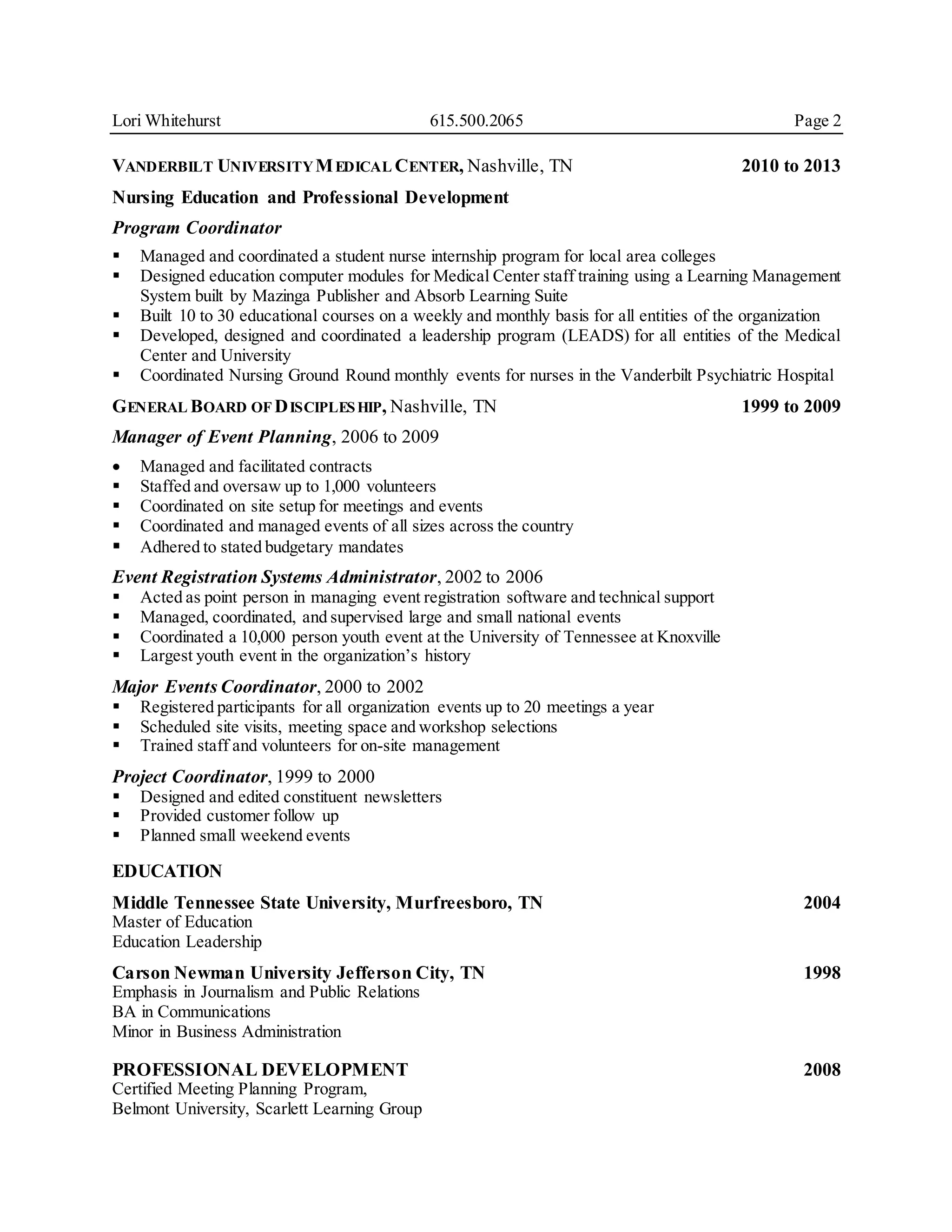Lori whitehurst resume | DOCX