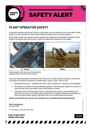 Lor safety alert 13 07 plant | PDF