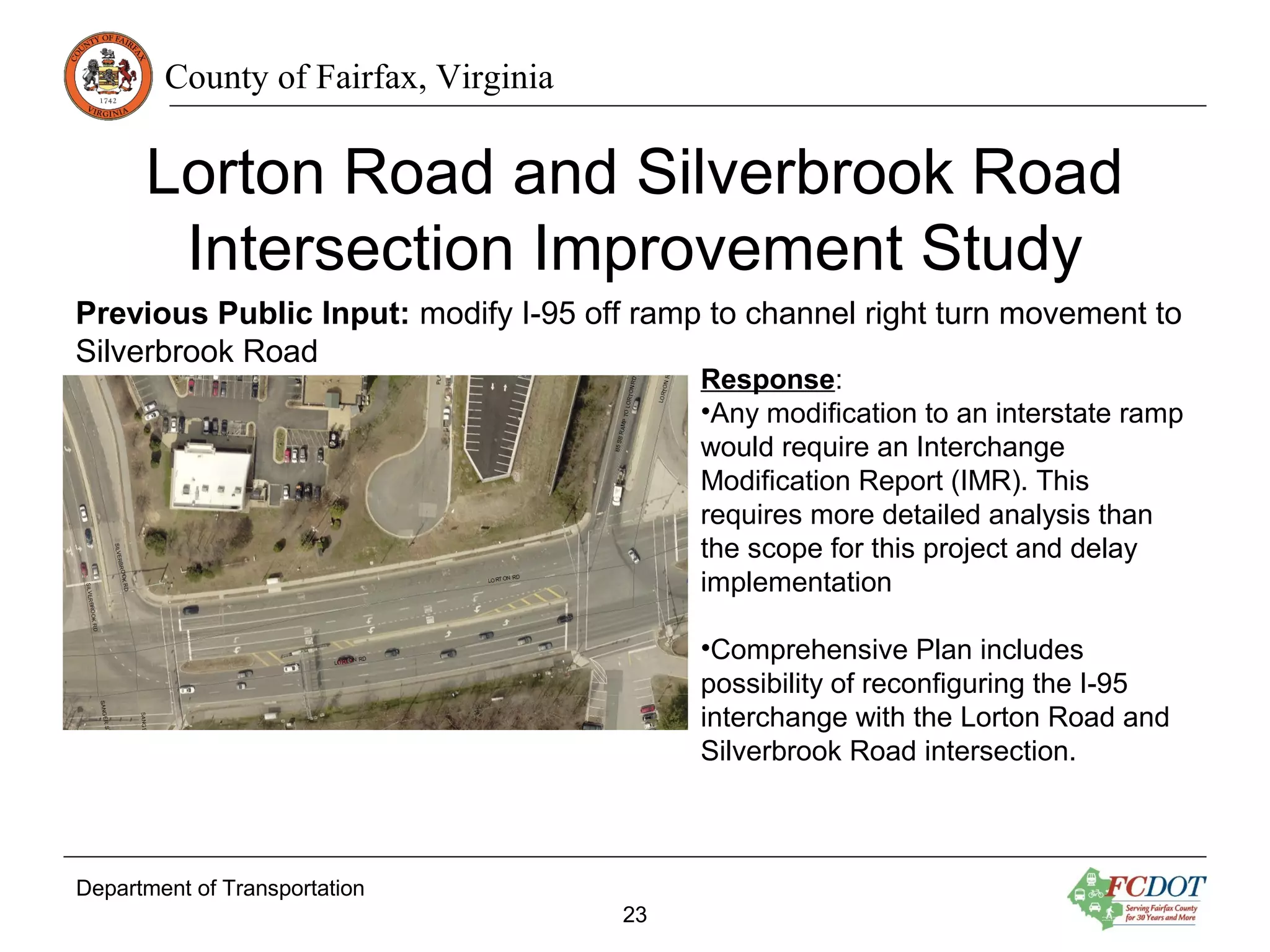 Lorton Road and Silverbrook Road Intersection Improvement Study | PPT