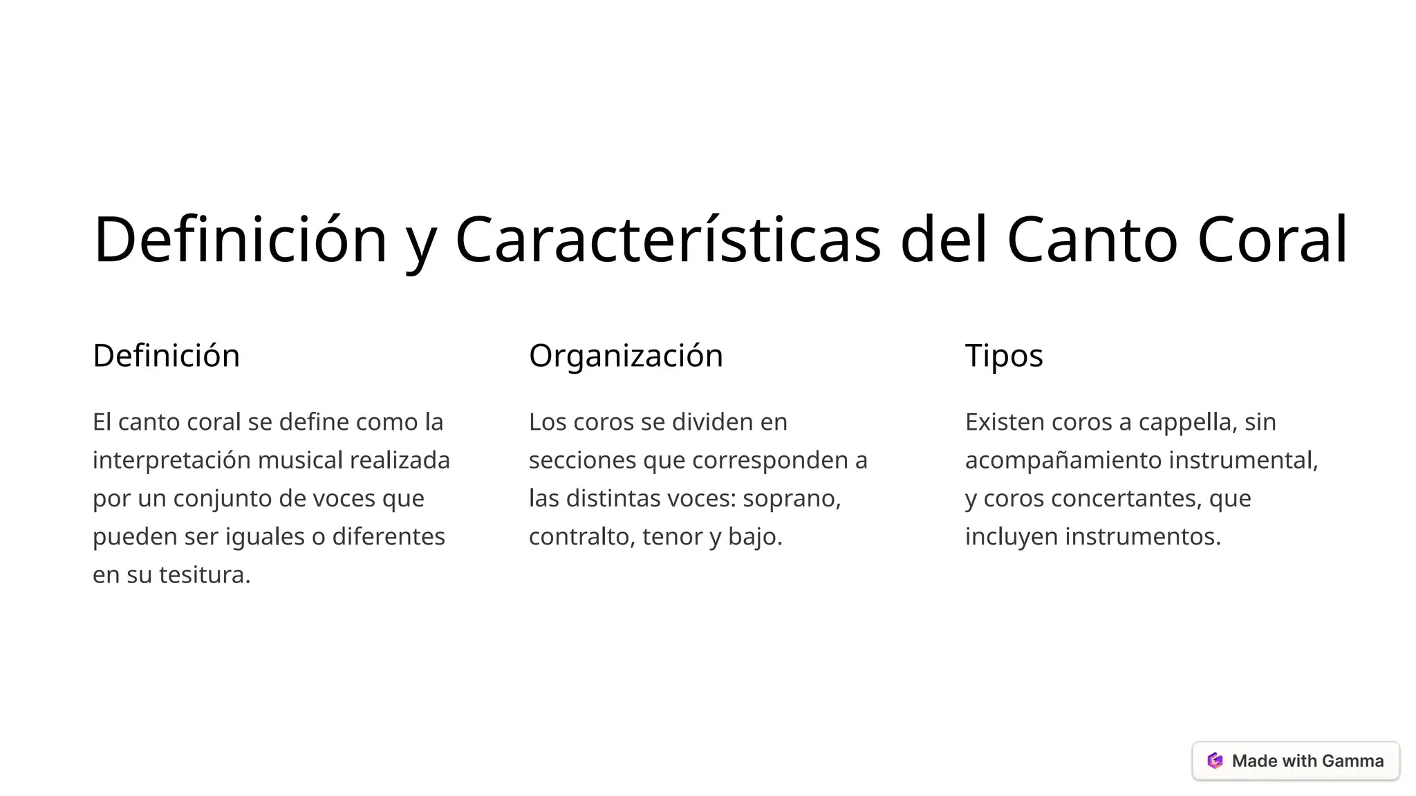 Inicios del Canto Coral. Esquema y Desarrollo en el Tiempo | PPTX