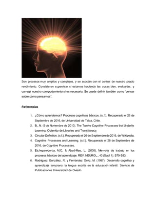 Los 12 procesos cognitivos básicos en humanos | DOCX