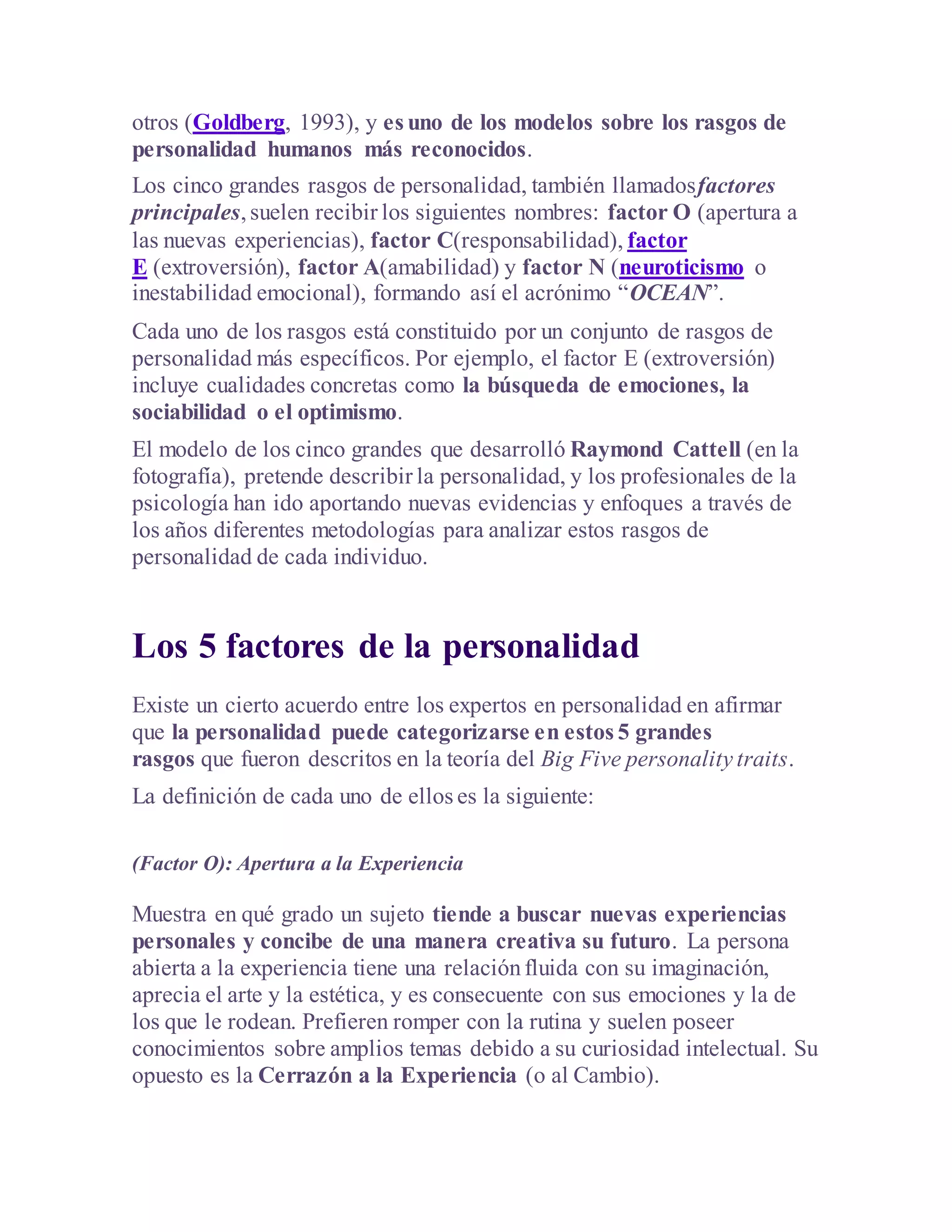 Los 5 grandes rasgos de personalidad | DOCX