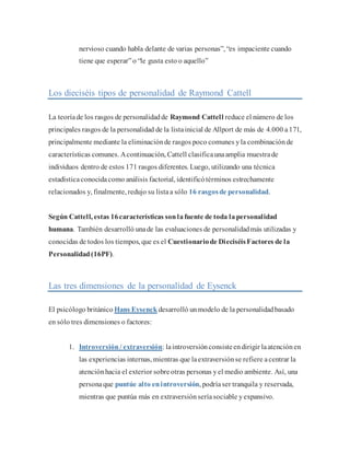 Los 5 grandes rasgos de personalidad | DOCX
