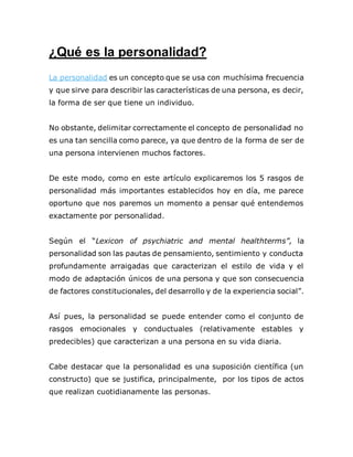 Los 5 grandes rasgos de personalidad | DOCX