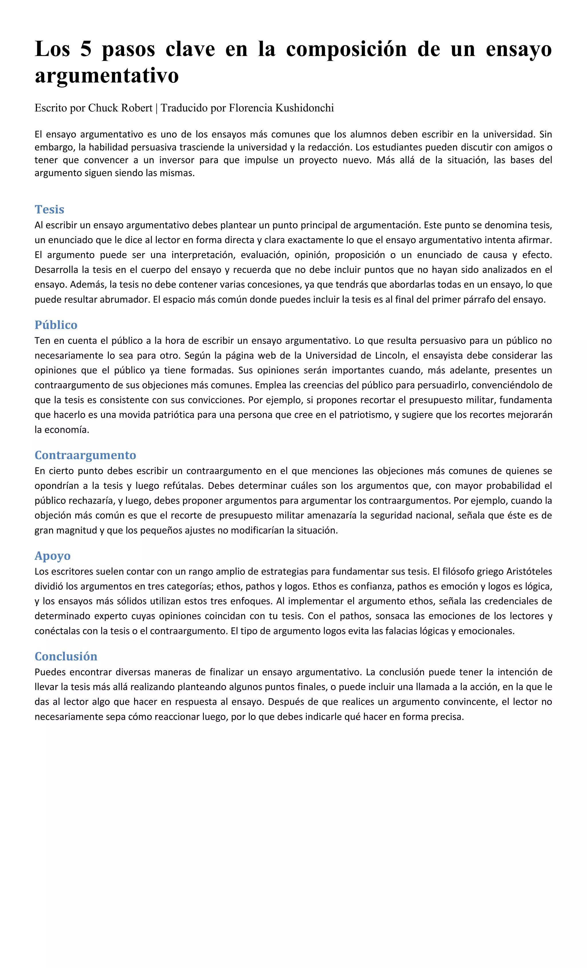 Los 5 pasos clave en la composición de un ensayo argumentativo | DOCX