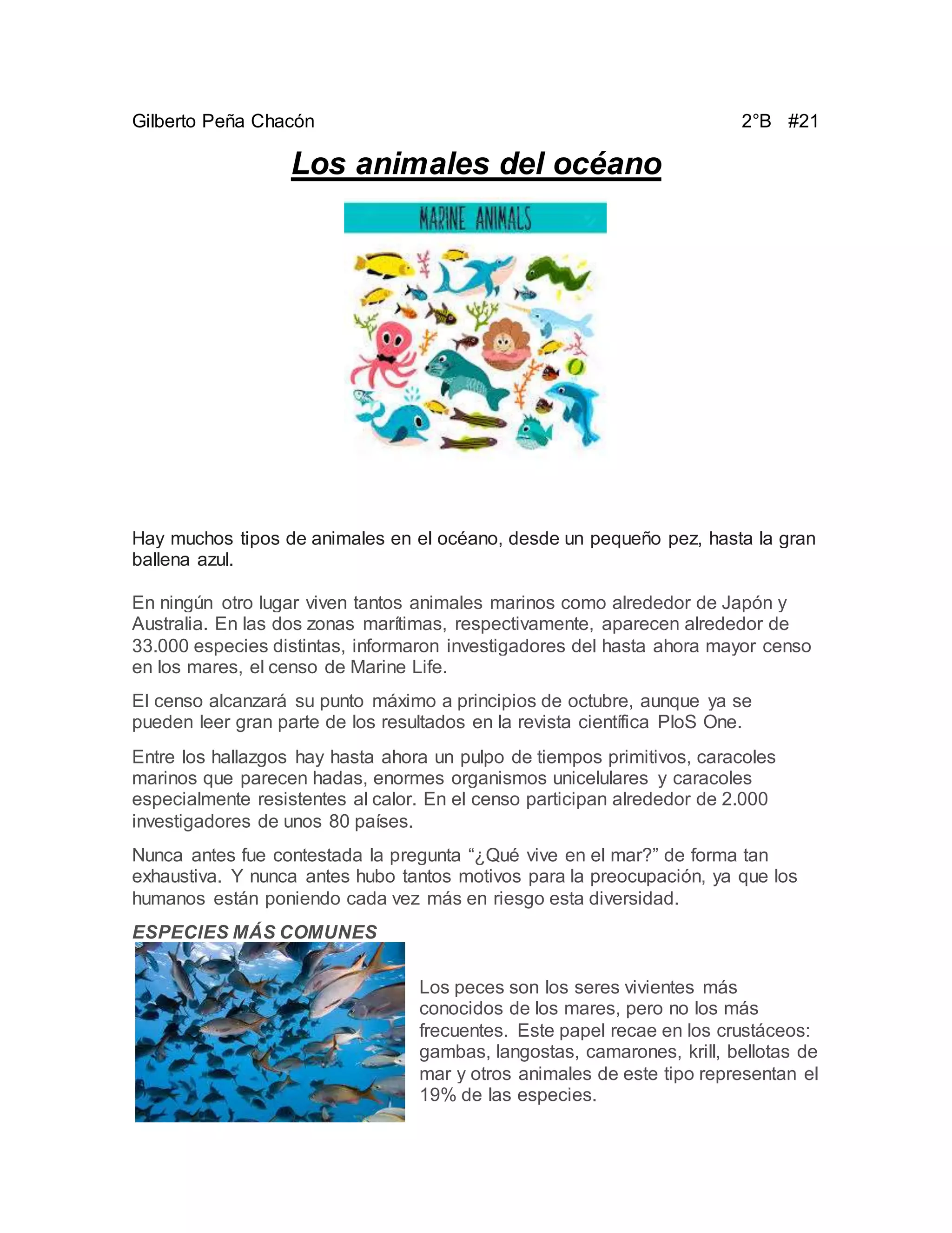 Los animales del oceano | DOCX