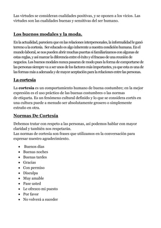 Los buenos modales y la cortesía | DOCX