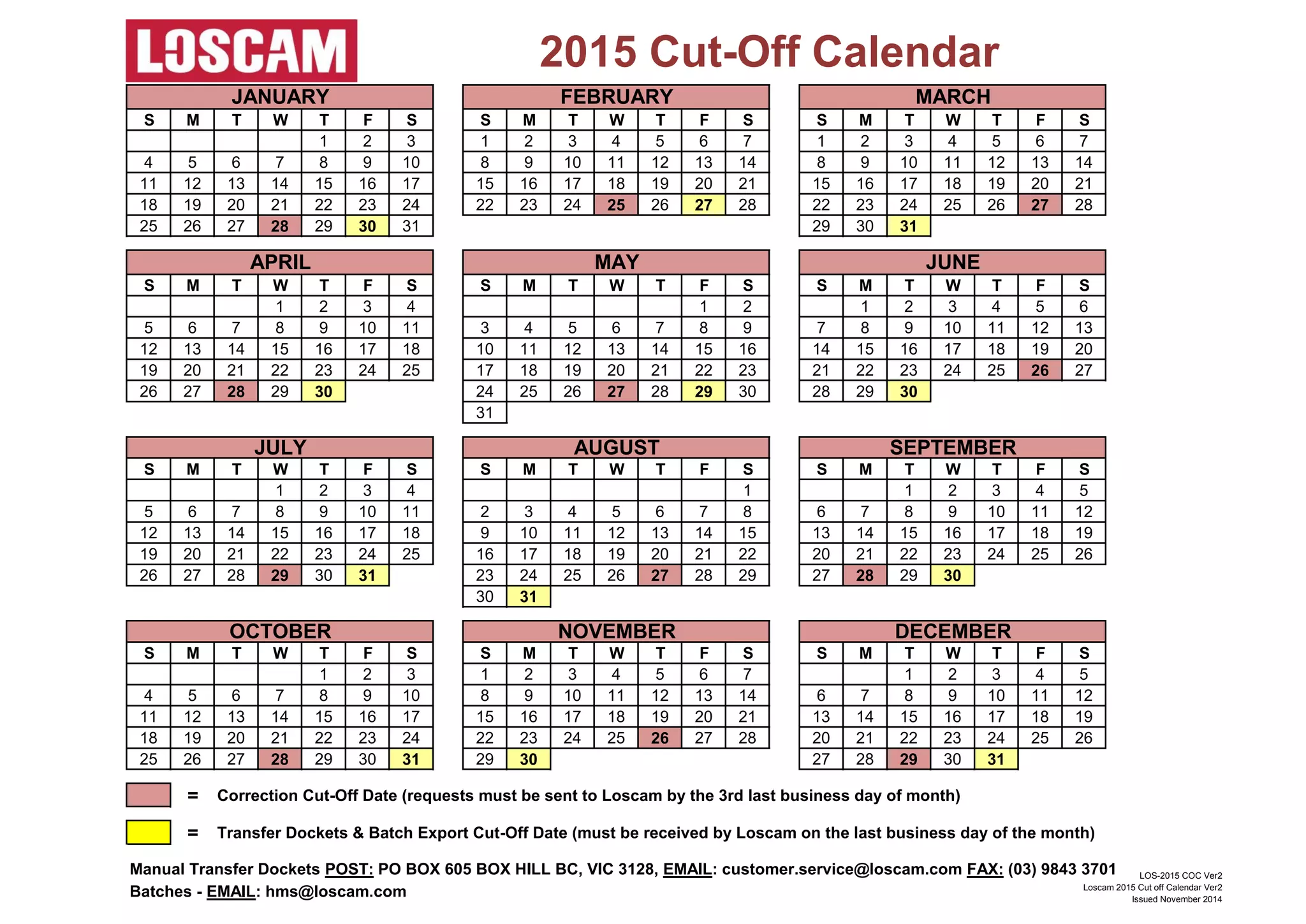 LOSCAM - Cut Off Calendar 2015 | PPT