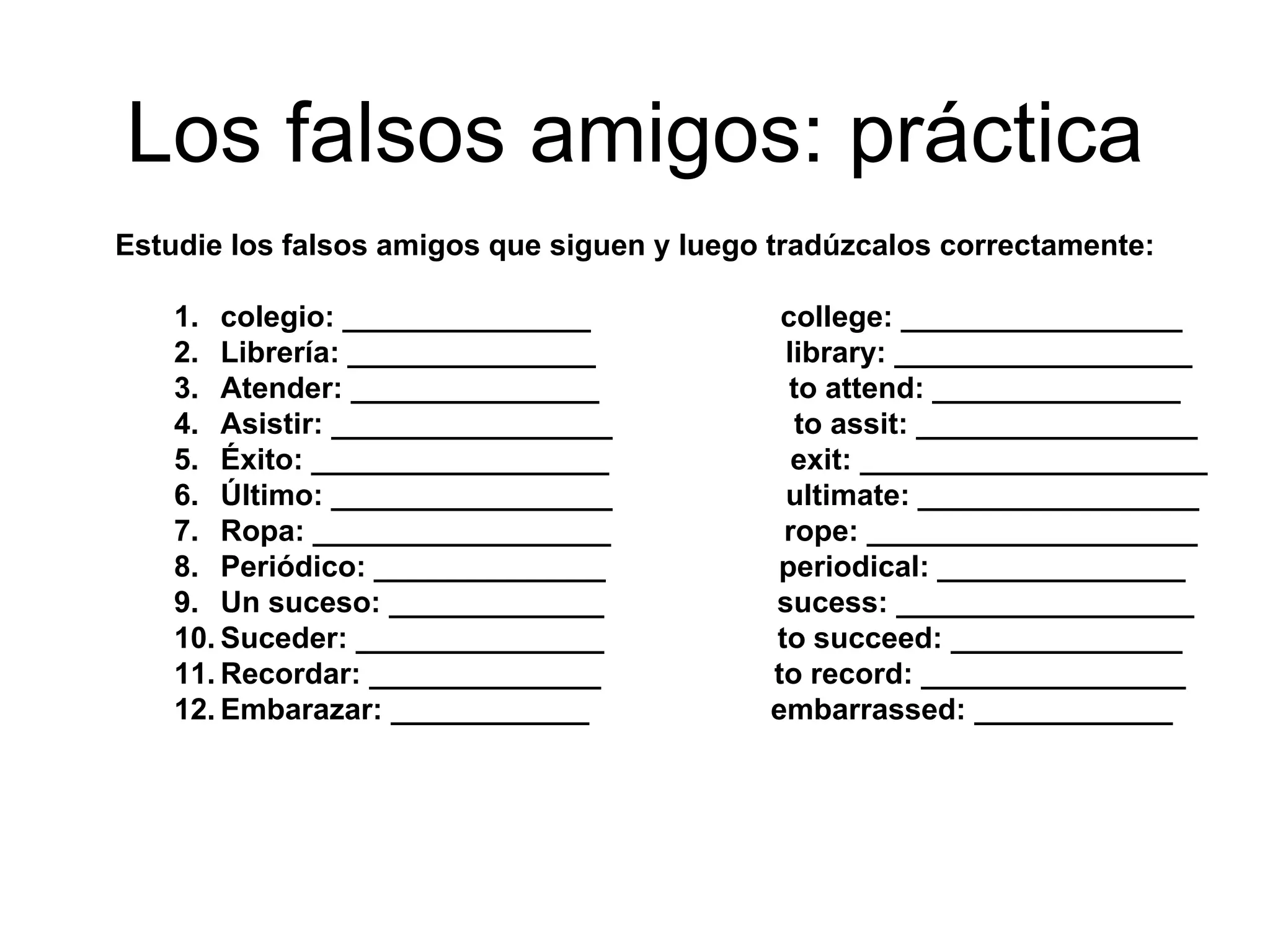 Los cognados y los falsos amigos | PPT
