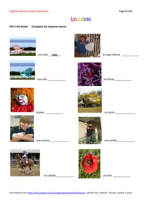 English-Spanish Helpful Handouts- Los Colores | PDF