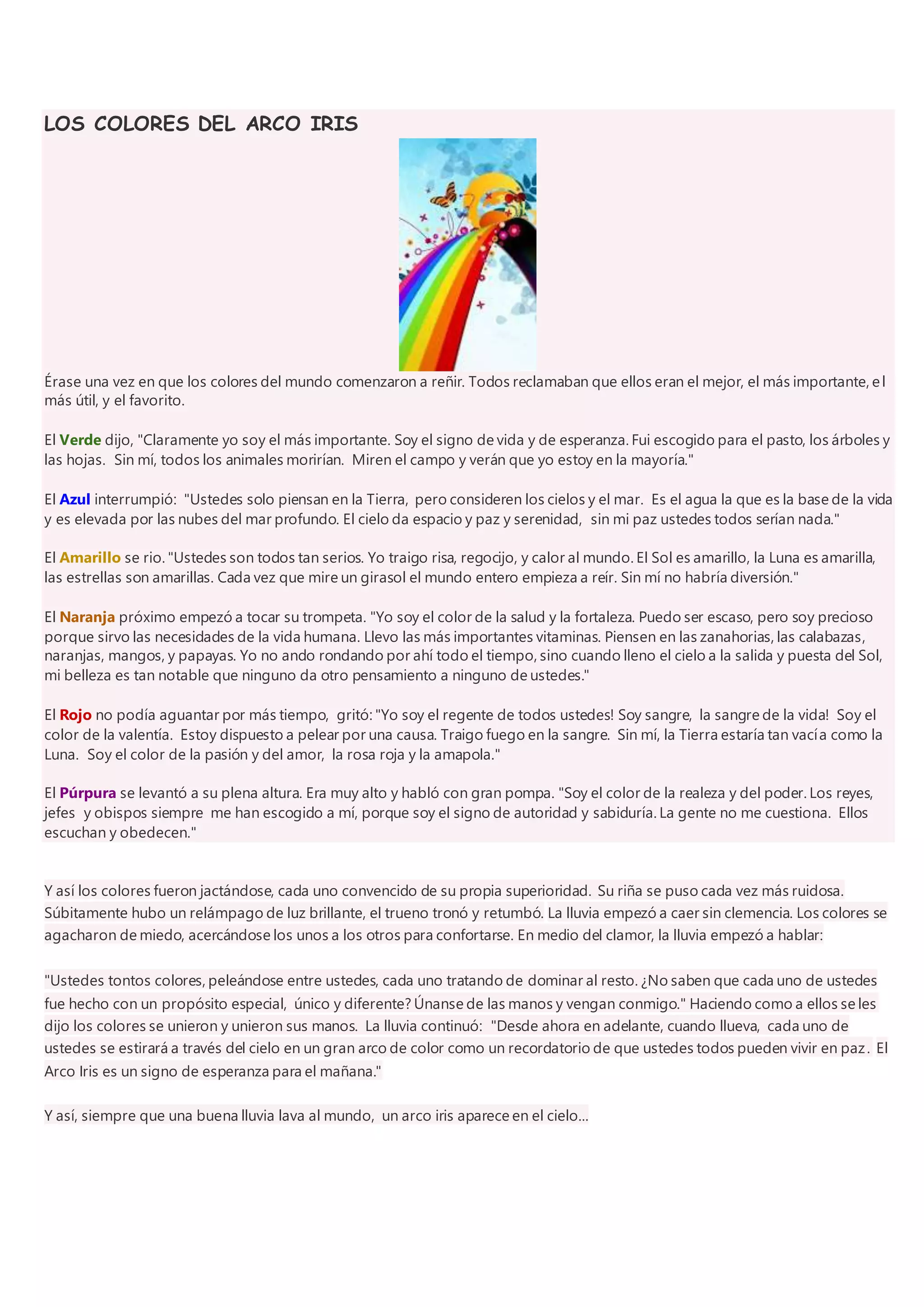Los colores del arco iris | DOCX