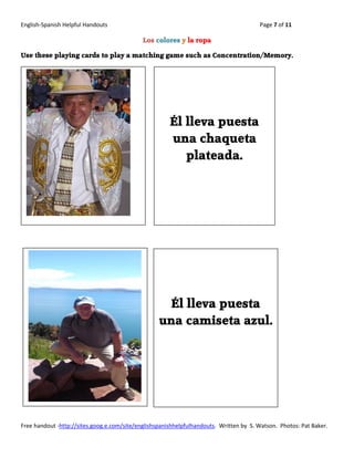 Los Colores Y La Ropa-English-Spanish Helpful Handouts | PDF