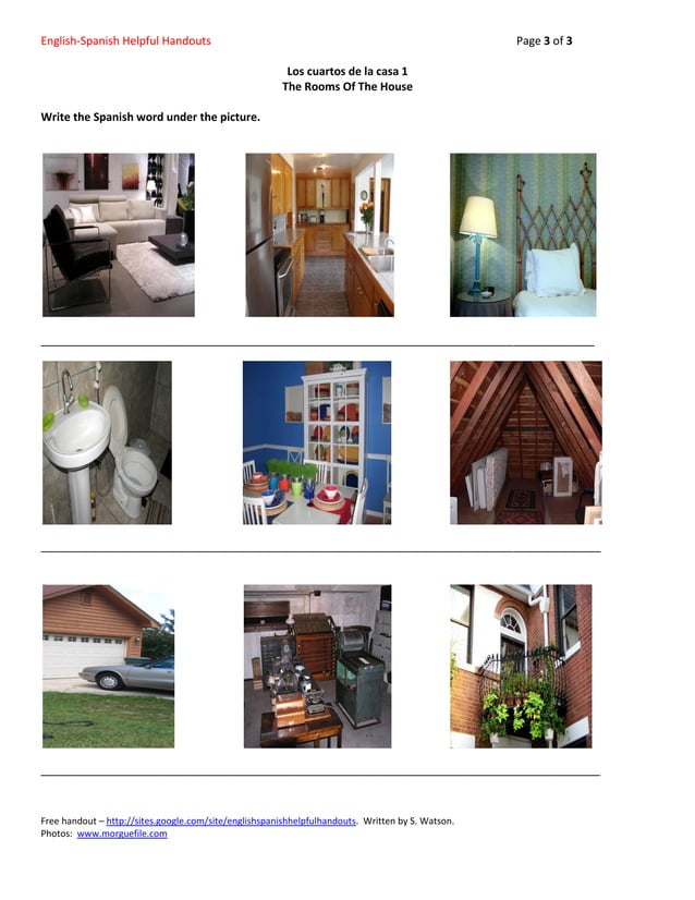 English-Spanish Helpful Handouts-Los Cuartos De La Casa | PDF