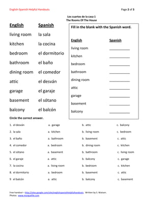 English-Spanish Helpful Handouts-Los Cuartos De La Casa | PDF