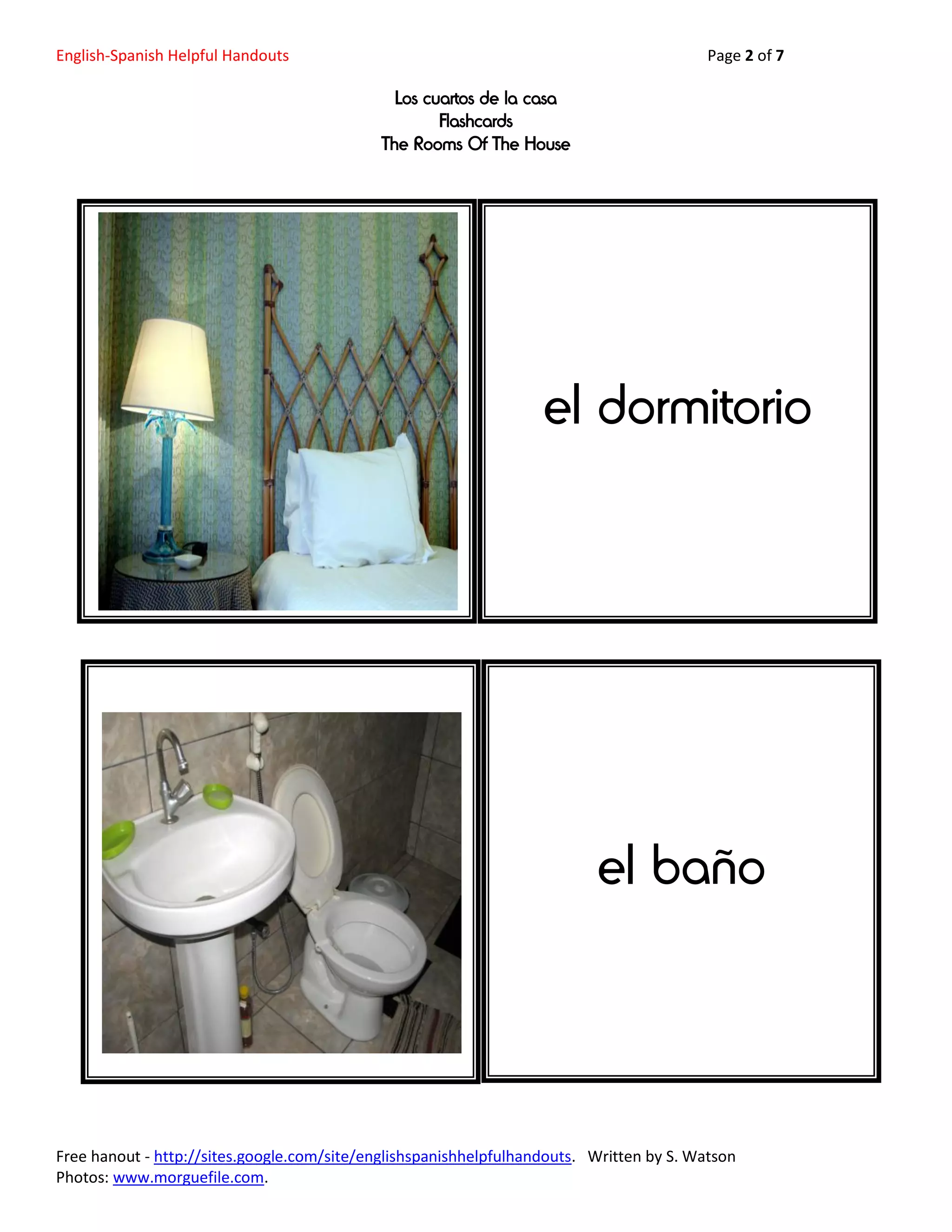 English-Spanish Helpful Handouts-Los Cuartos De La Casa Flashcards ...
