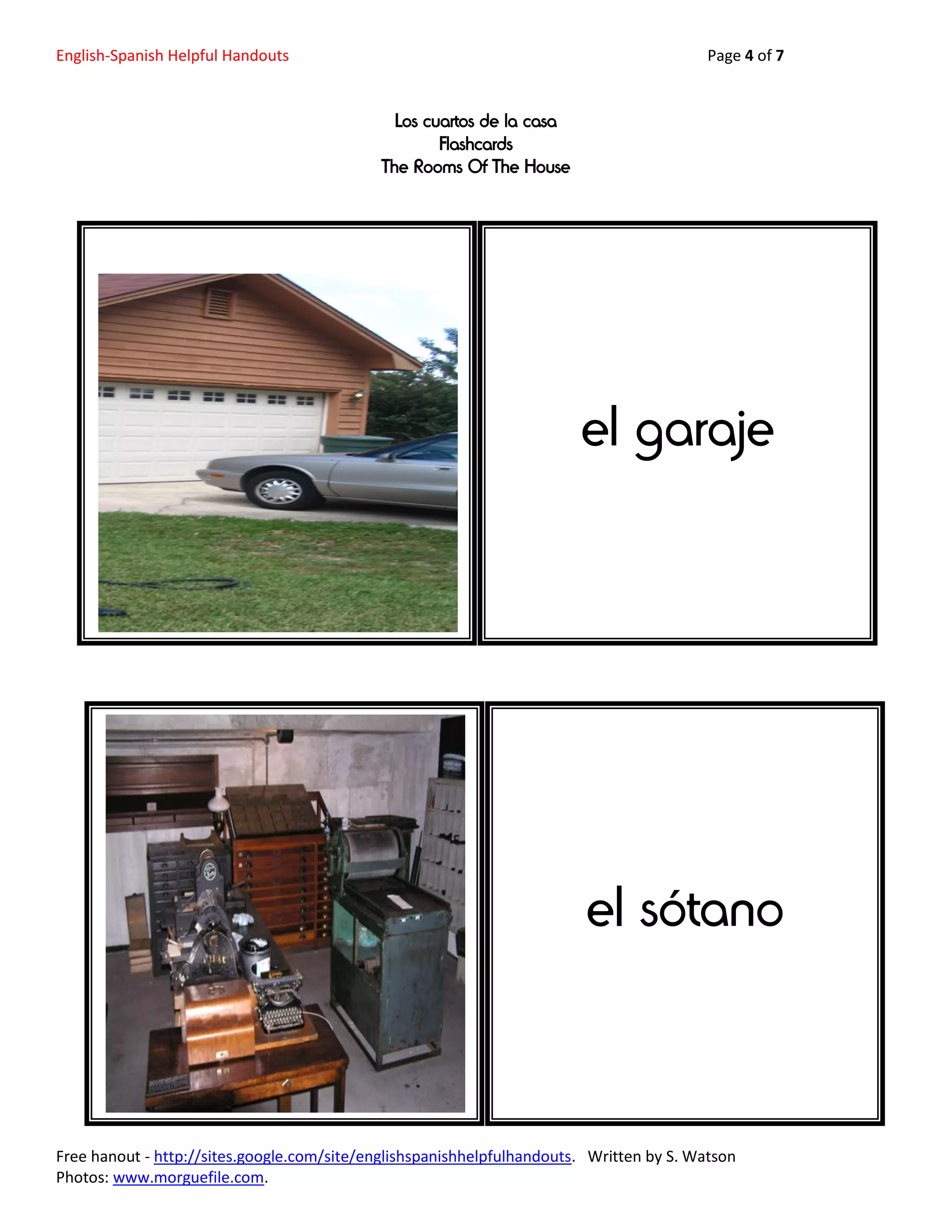 English-Spanish Helpful Handouts-Los Cuartos De La Casa Flashcards ...