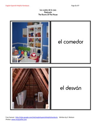 English-Spanish Helpful Handouts-Los Cuartos De La Casa Flashcards ...