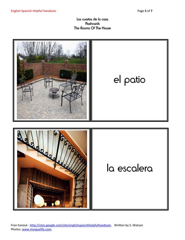 English-Spanish Helpful Handouts-Los Cuartos De La Casa Flashcards | PDF