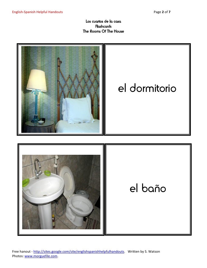 English-Spanish Helpful Handouts-Los Cuartos De La Casa Flashcards