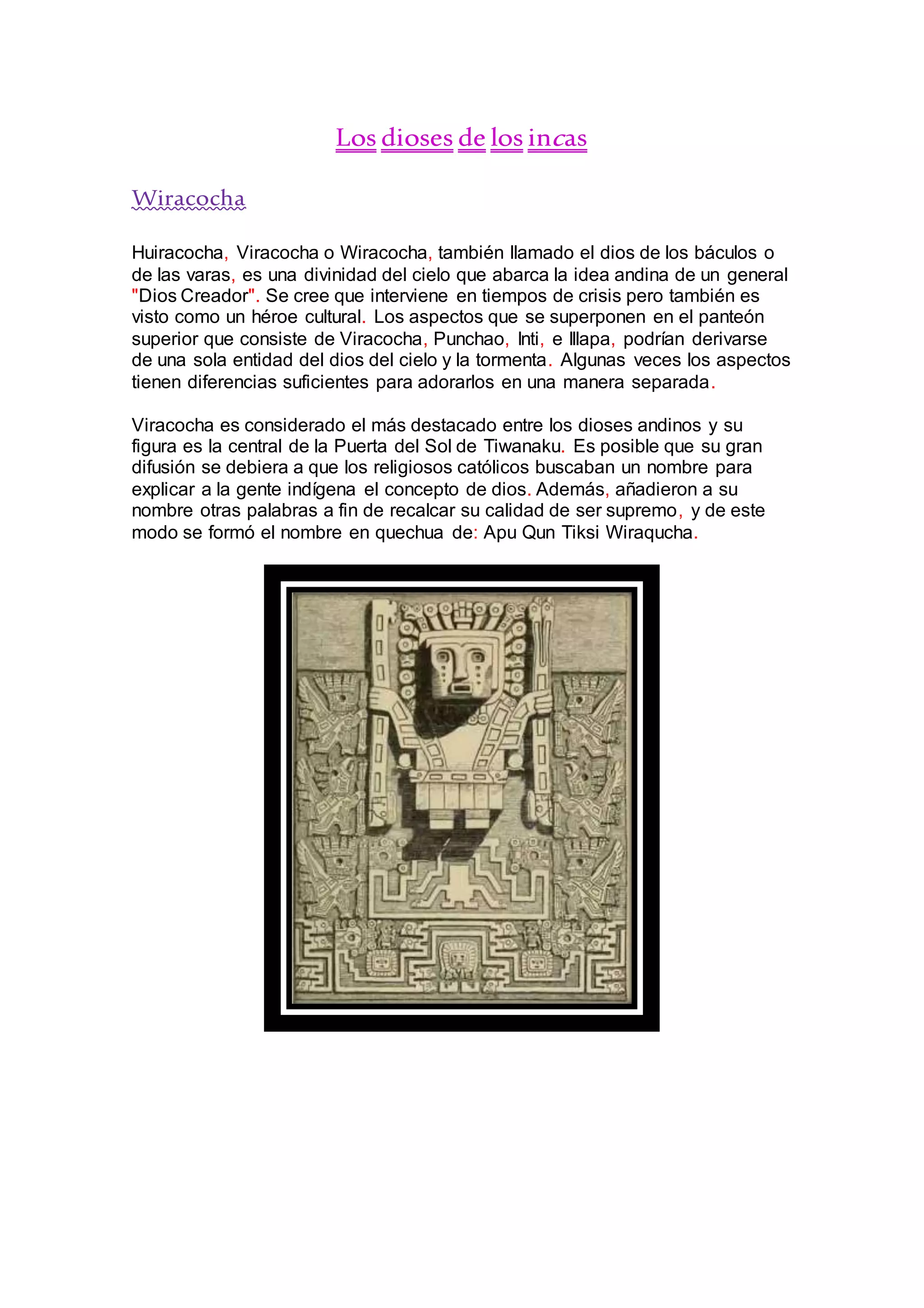 Los dioses de los incas | DOCX | Hinduism | Religion & Spirituality