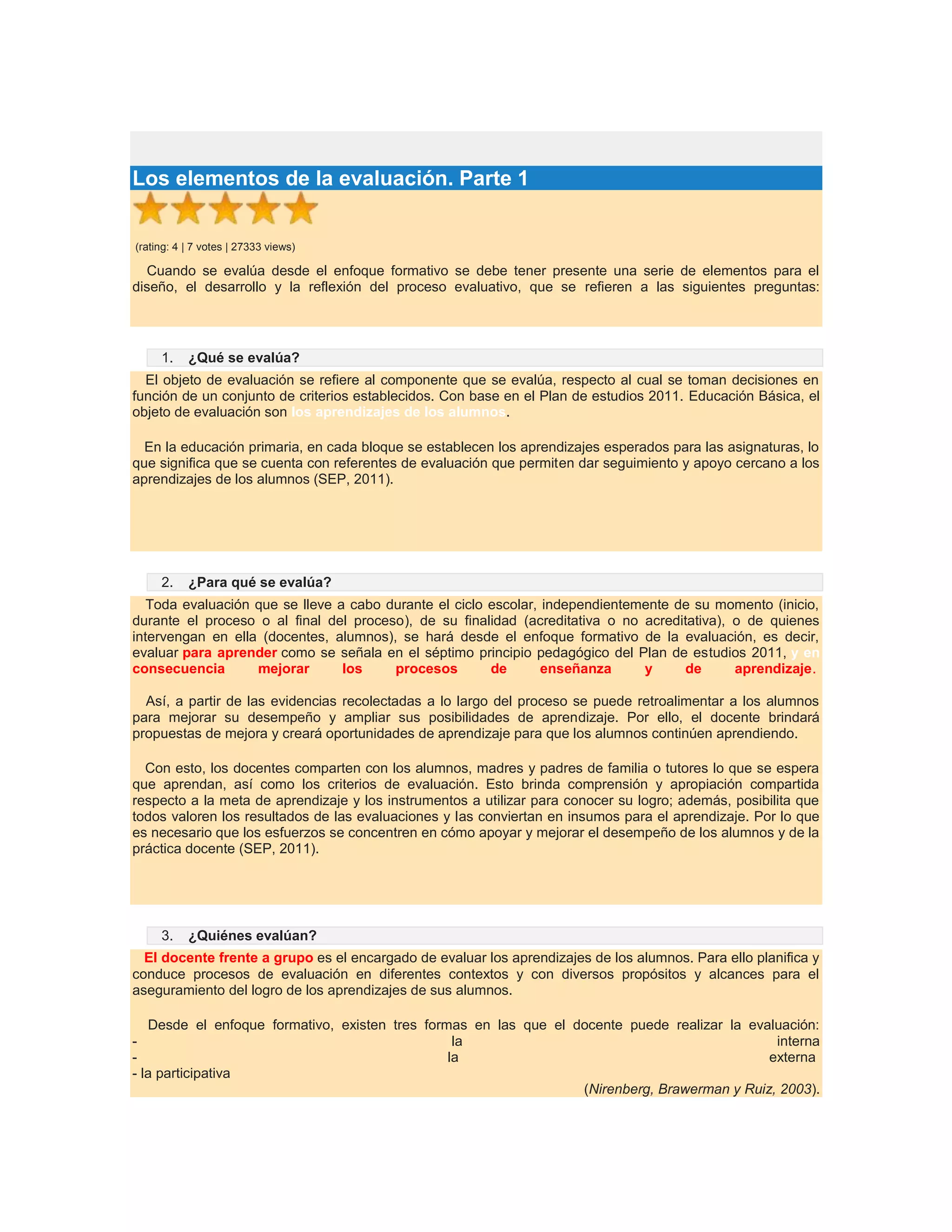 Los elementos de la evaluación | DOCX