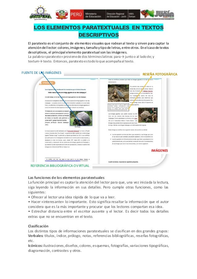 Los elementos paratextuales en textos descriptivos sesion 14