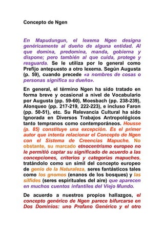 Los Espiritus de la Naturaleza en el Sistema de Creencias Mapuche | DOCX