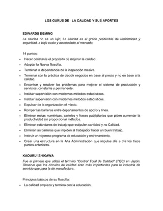 Los gurus de la calidad y sus aportes | PDF