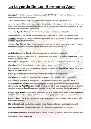 la leyenda de los hermanos ayar para exposición inicial. | DOCX