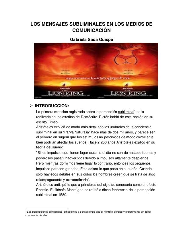 Los mensajes subliminales en los medios de comunicación Los mensajes subliminales en los medios de comunicación