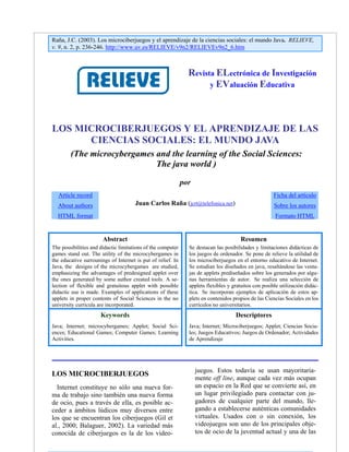 Los microciberjuegos y el aprendizaje de las ciencias sociales el mundo java | PDF