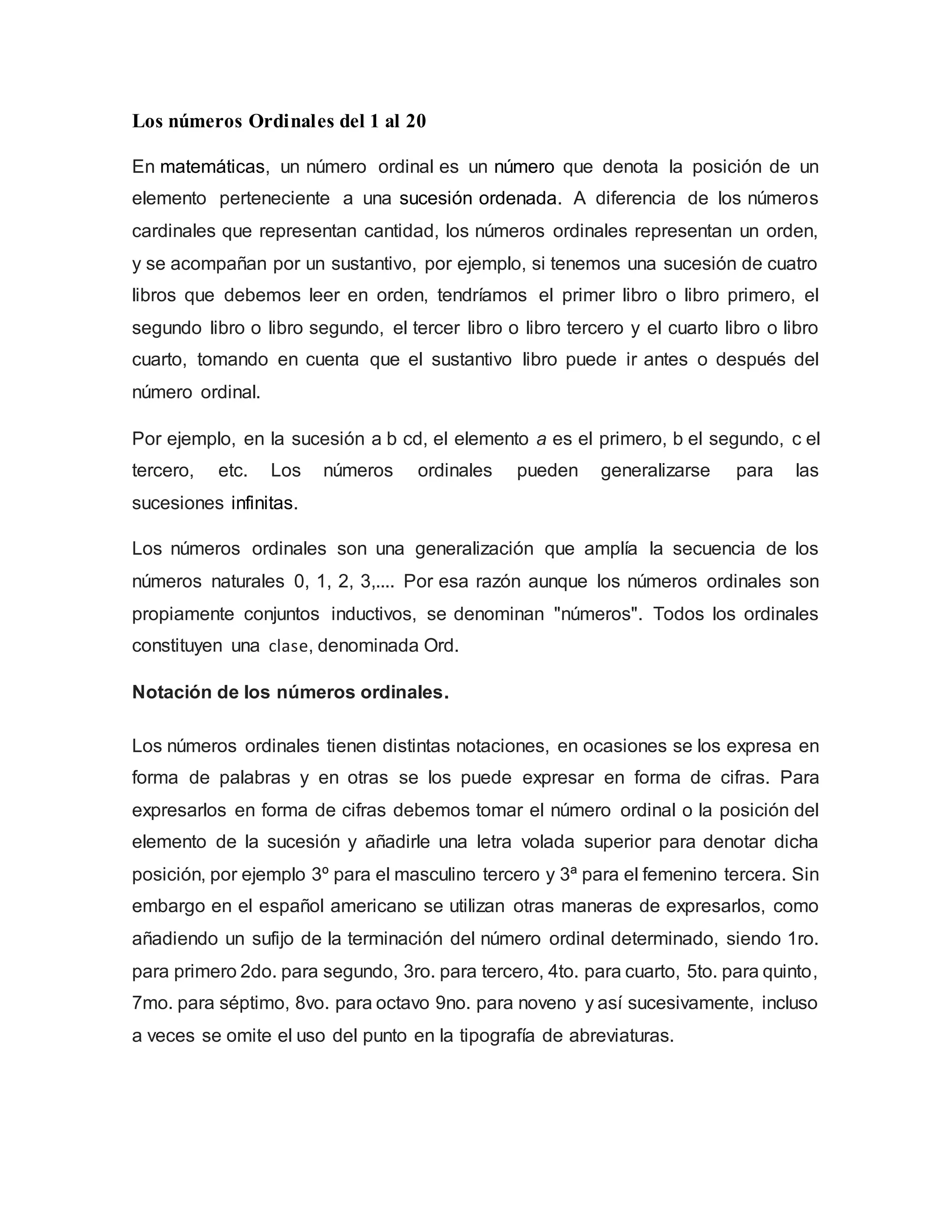Los números ordinales del 1 al 20 | DOCX