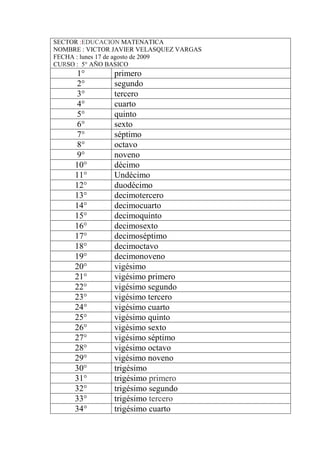 Los Numeros Ordinales | PDF