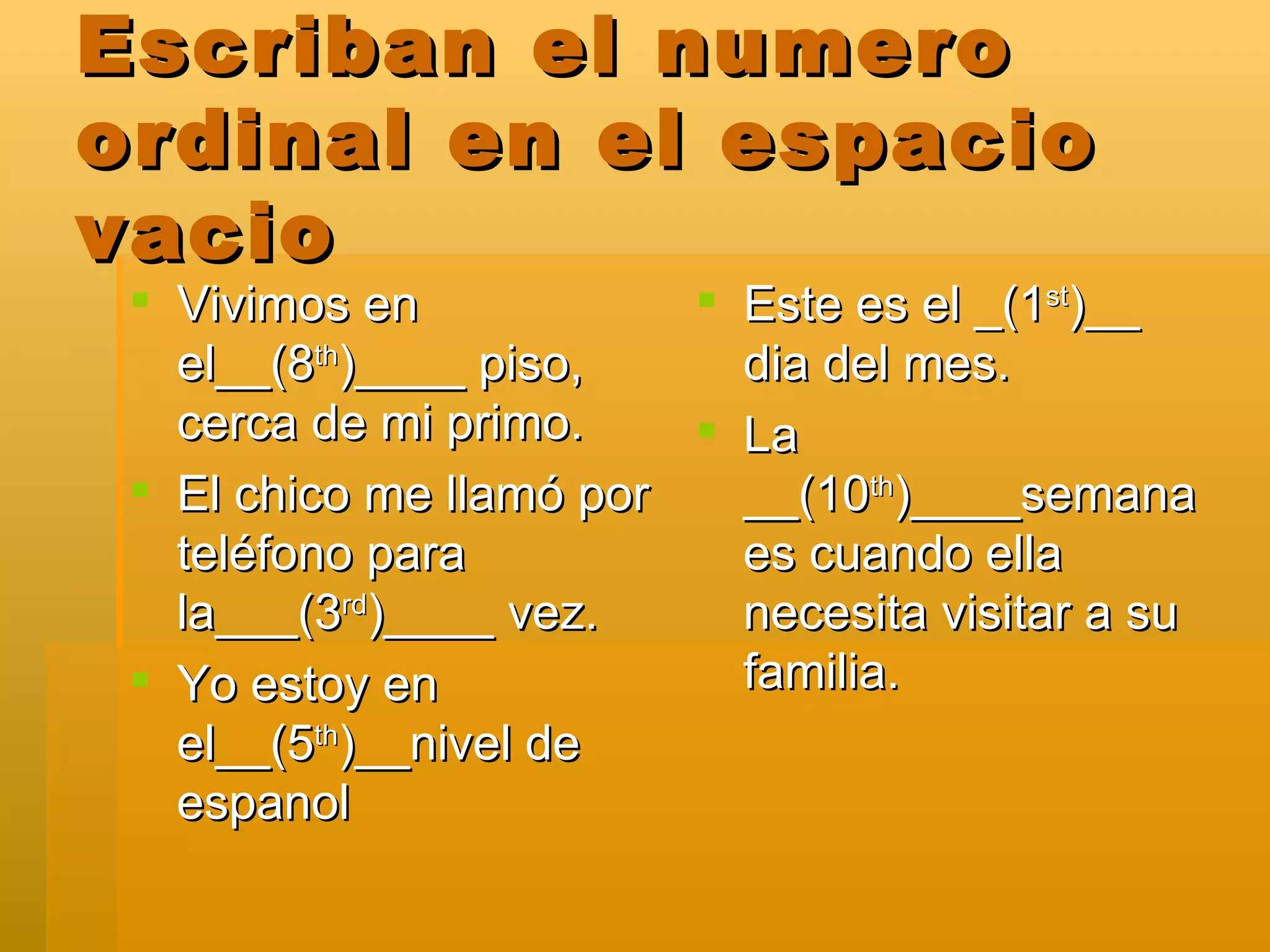 Los Numeros Ordinales Practice | PPT