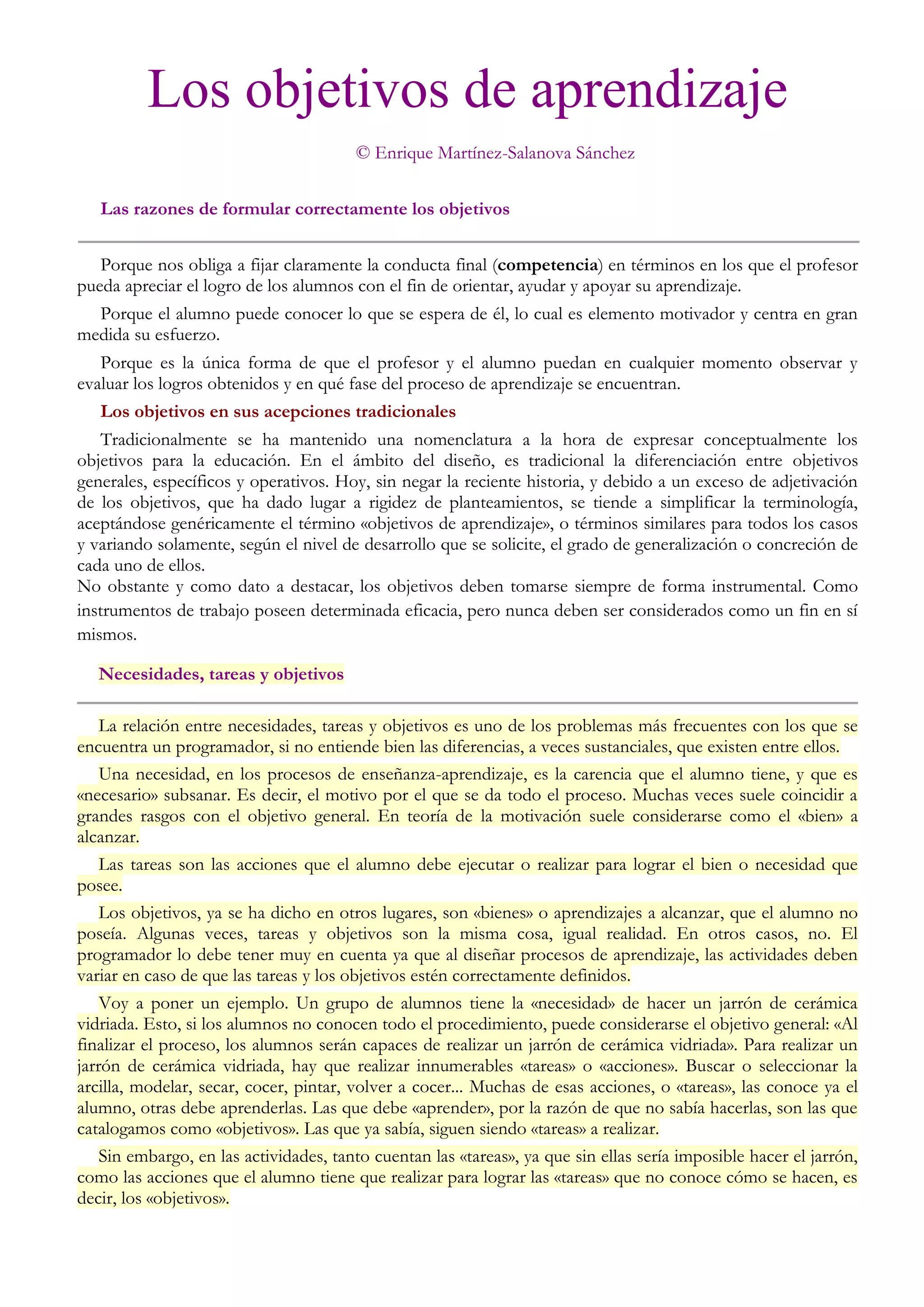 Los objetivos de aprendizaje | PDF
