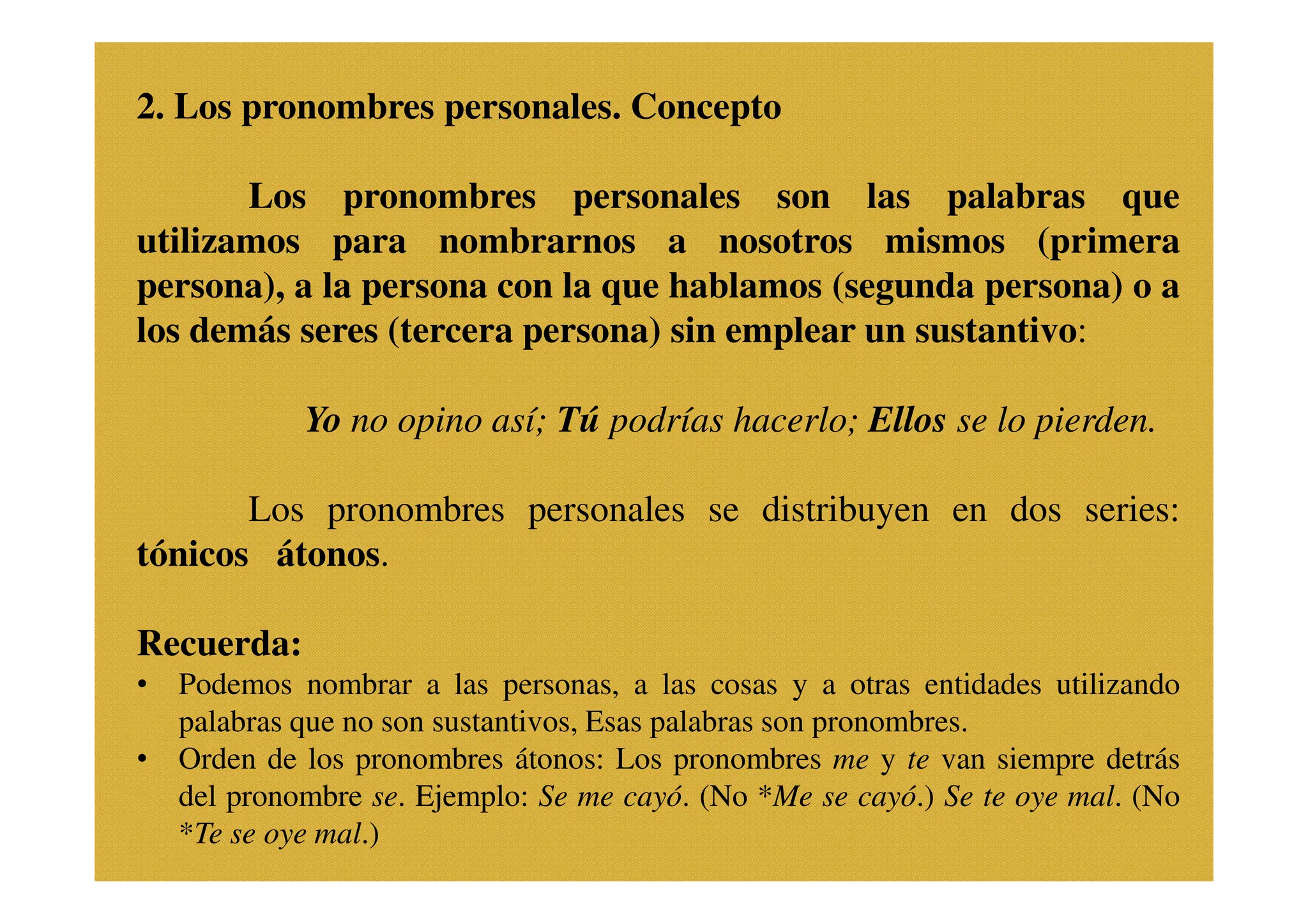 Los pronombres. Tipo de pronombres. Ejercicios | PPT