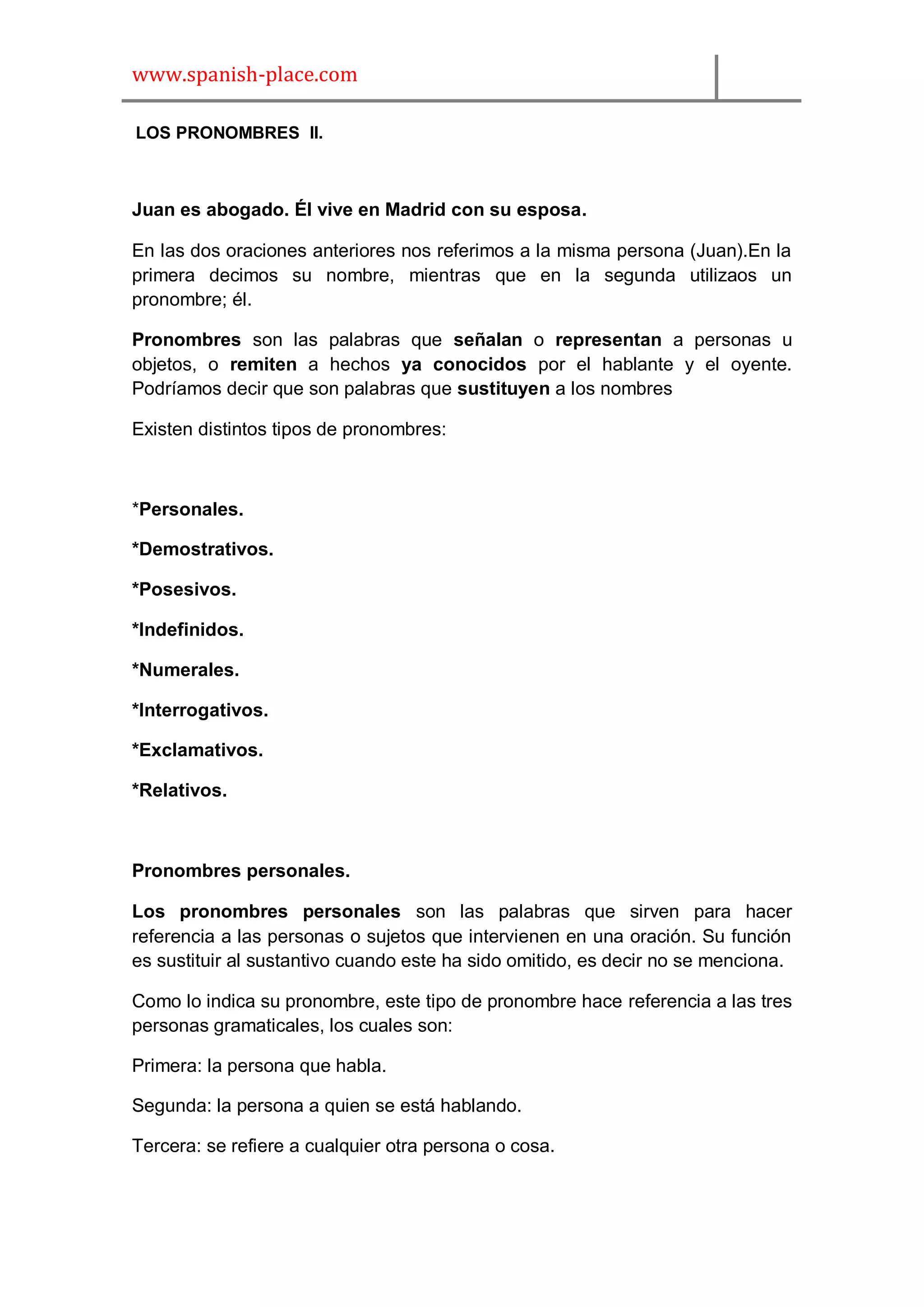 Los pronombres II/ Pronouns. | PDF