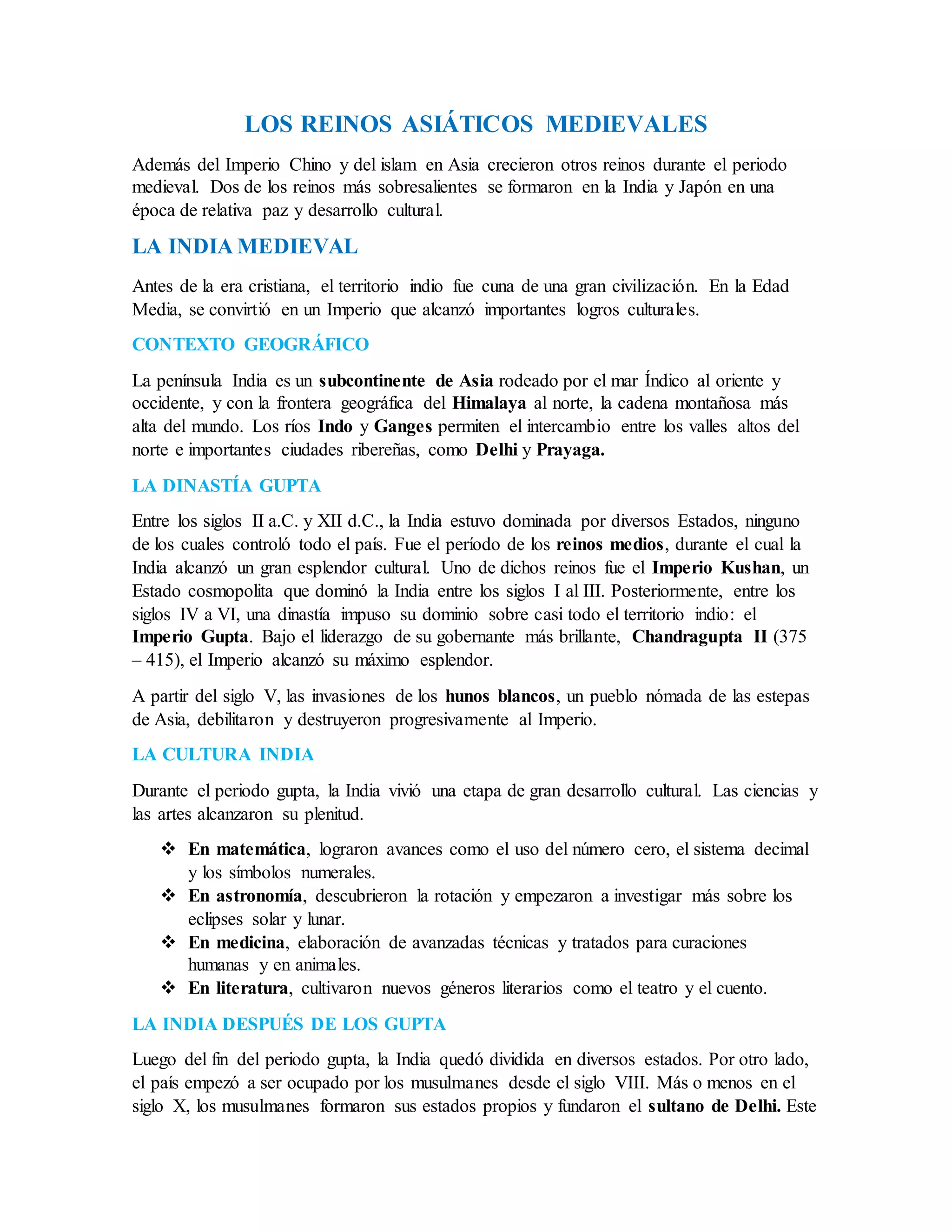 Los reinos asiáticos medievales | DOCX