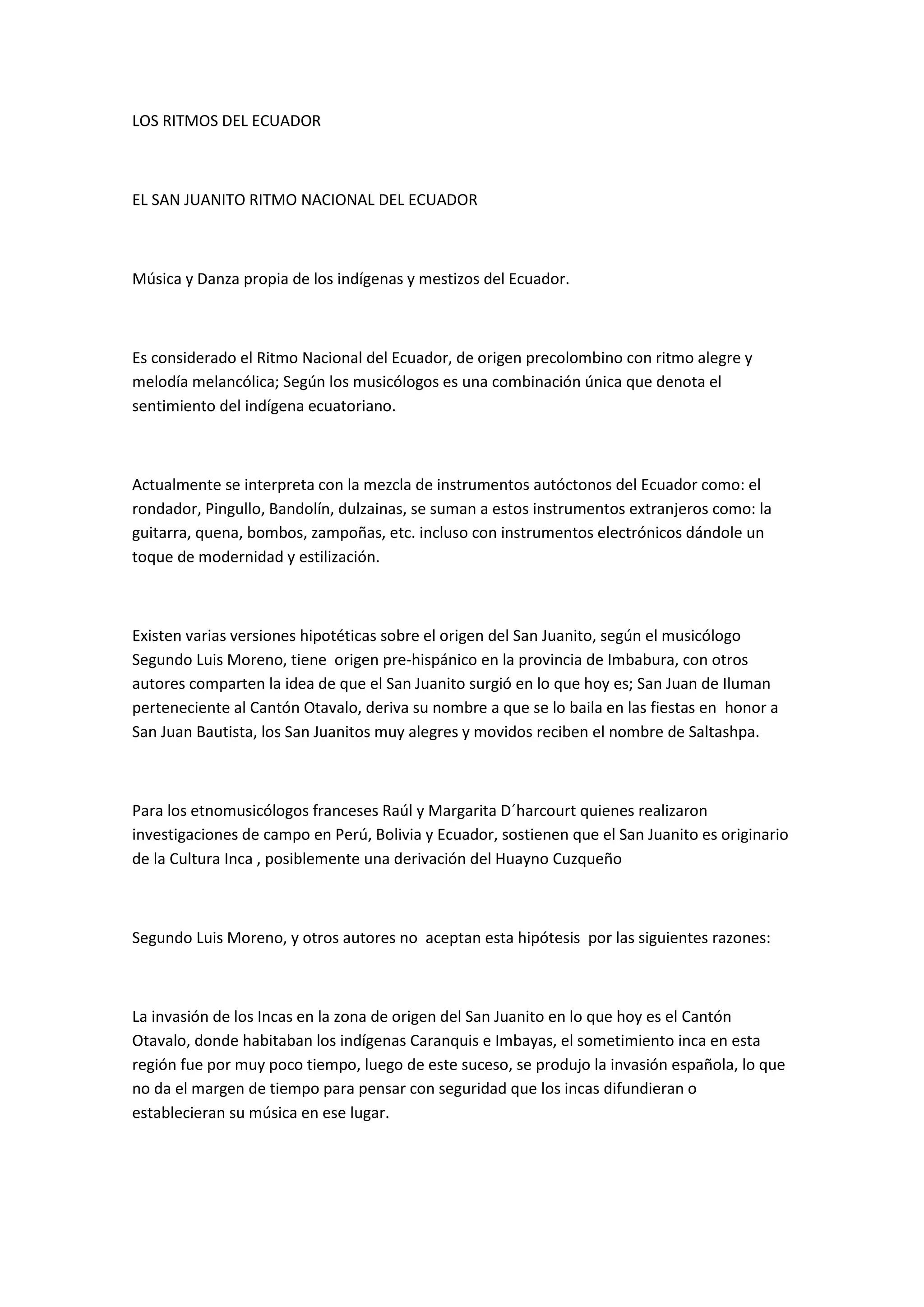 Los ritmos del ecuador | DOCX