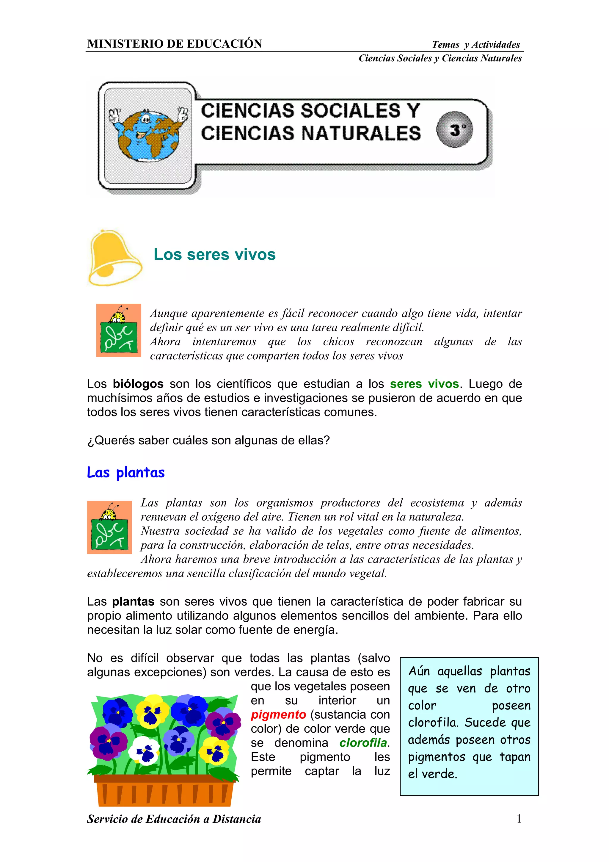 Los seres vivos. las plantas y los animales | PDF