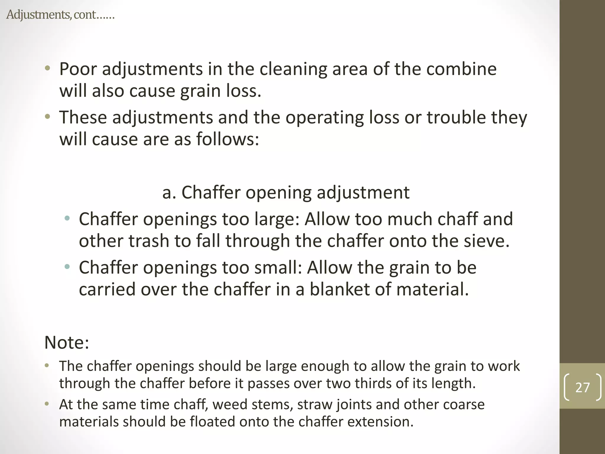 Losses and adjustment in combine harvester | PPTX