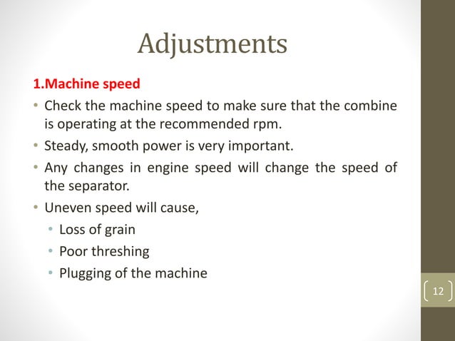 Losses and adjustment in combine harvester | PPTX