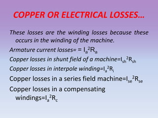 Losses in dc shunt machine | PPTX