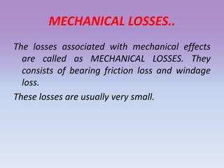 Losses in dc shunt machine | PPTX