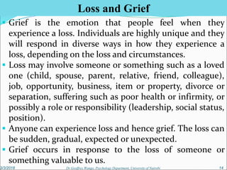 'Loss, Grief and Bereavement Coping with Loss and Grief' | PPT