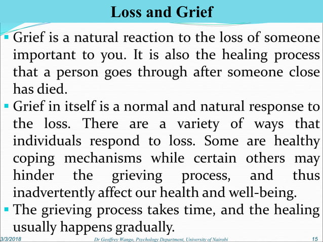 'Loss, Grief and Bereavement Coping with Loss and Grief' | PPT