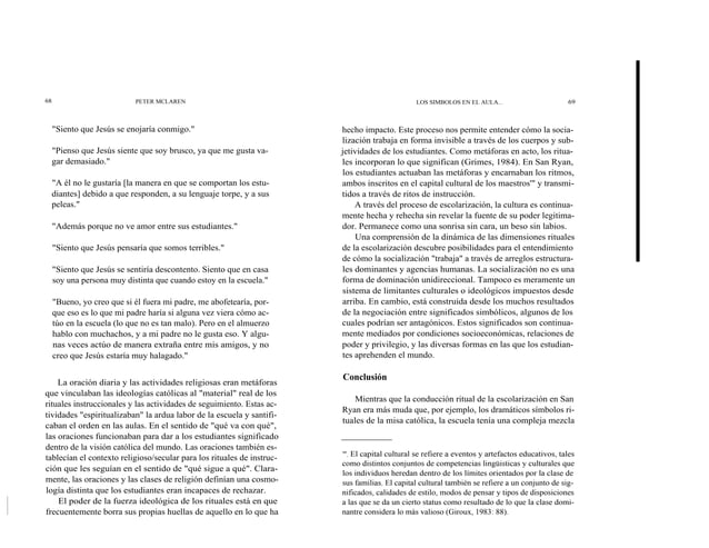 Los simbolos de el aula y las dimensiones rituales de la escolaridad | PDF