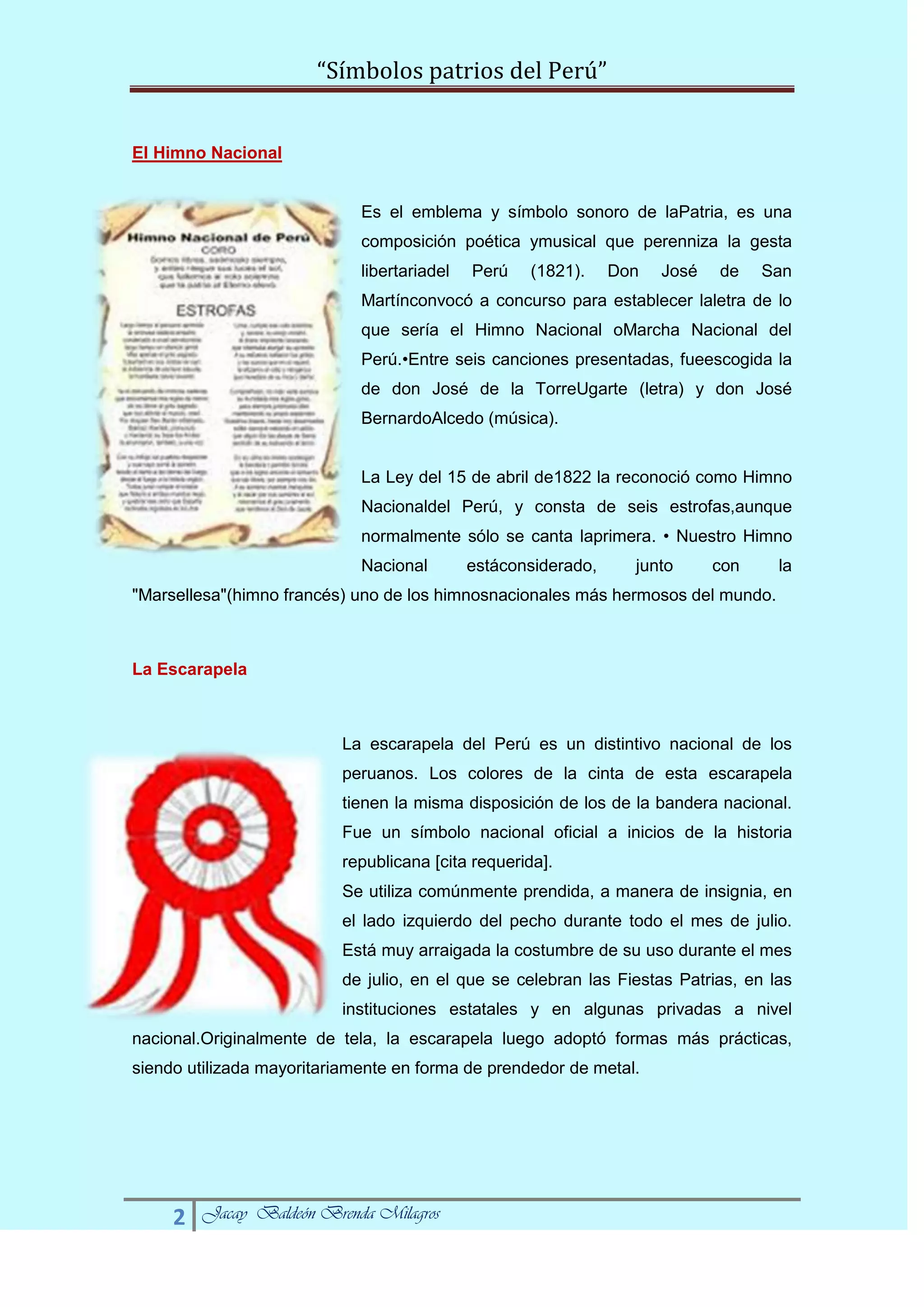 Los simbolos patrios perú word | PDF